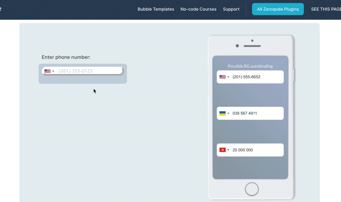 Phone Number Input With Formatting Plugin For Bubble Zeroqode